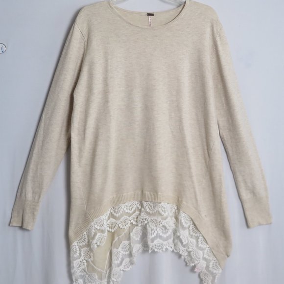 Poof! | Sweaters | Nwt Poof Apparel Beige Wwhite Lace Hem Cotton Blend ...